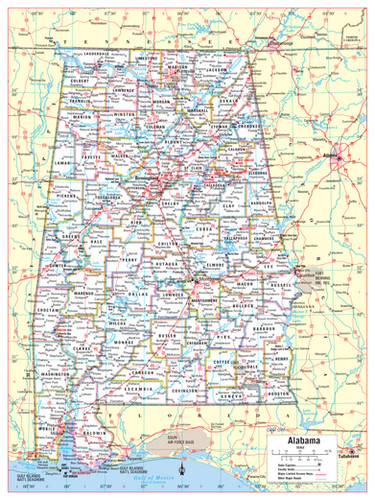 ALABAMA State Wall Map - 24"Wx32"H | coolowlmaps