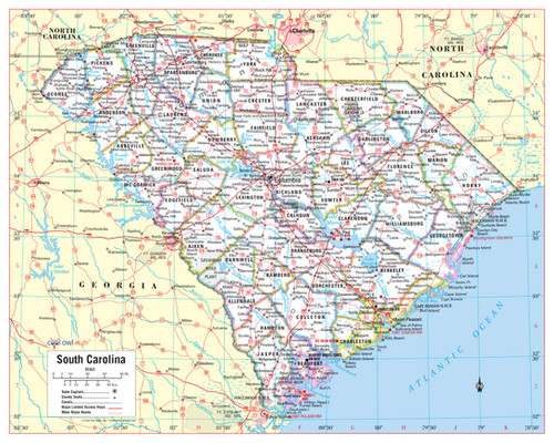 SOUTH CAROLINA State Wall Map - 30"Wx24" | coolowlmaps