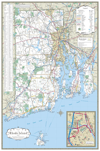 RHODE ISLAND State Highway Wall Map - 24"Wx36"H | coolowlmaps