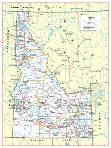 IDAHO State Wall Map - 24"Wx32"H | coolowlmaps