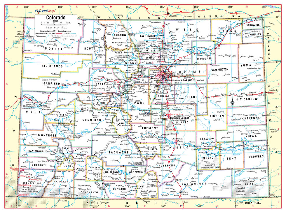 COLORADO State Wall Map - 32"Wx24"H | coolowlmaps