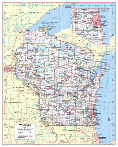 WISCONSIN Wall Map - 24"Wx30"H | coolowlmaps