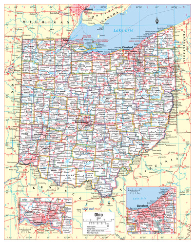 OHIO State Wall Large Print Wall Map - 24"Wx30"H by Cool Owl Maps ...