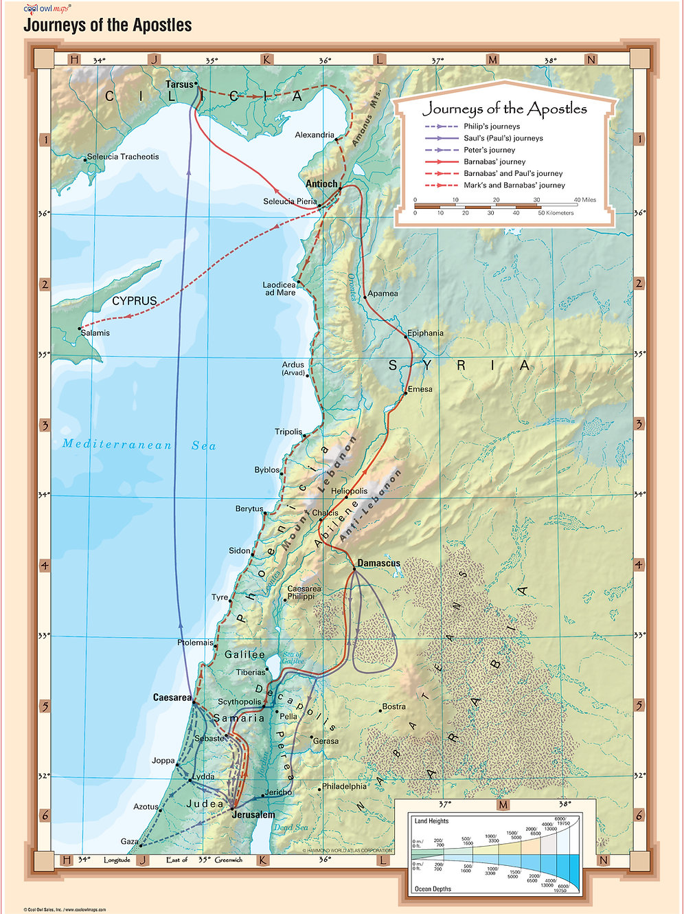 Journeys of the Apostles Bible Wall Map | coolowlmaps