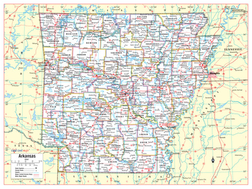 ARKANSAS State Wall Map - 32"Wx24"H | coolowlmaps