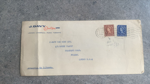 A717-Vintage 1964 J. Davy Car Hire Ltd Liverpool to London Business ...