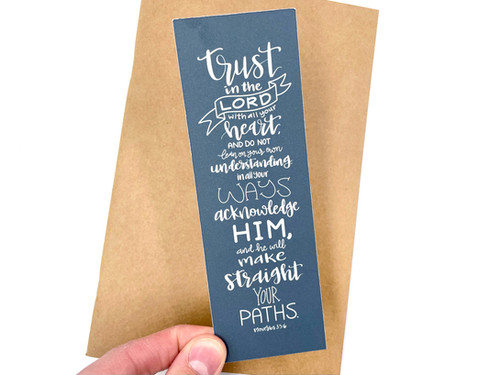 Proverbs 3:5-6 | Hand Lettered Cardstock Bookmark | Living Vertical Shop