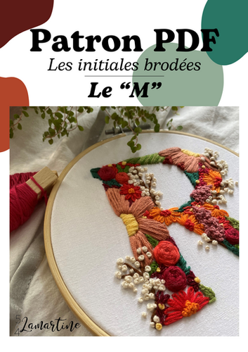 Initiale brodée fleurie M - PATRON PDF | 564Lamartine