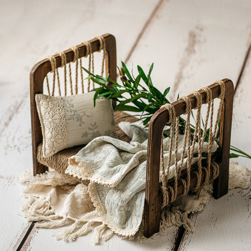 Wooden Bed - Newborn Photo Prop Bed with ropes, Wallnut | Divine Props ...