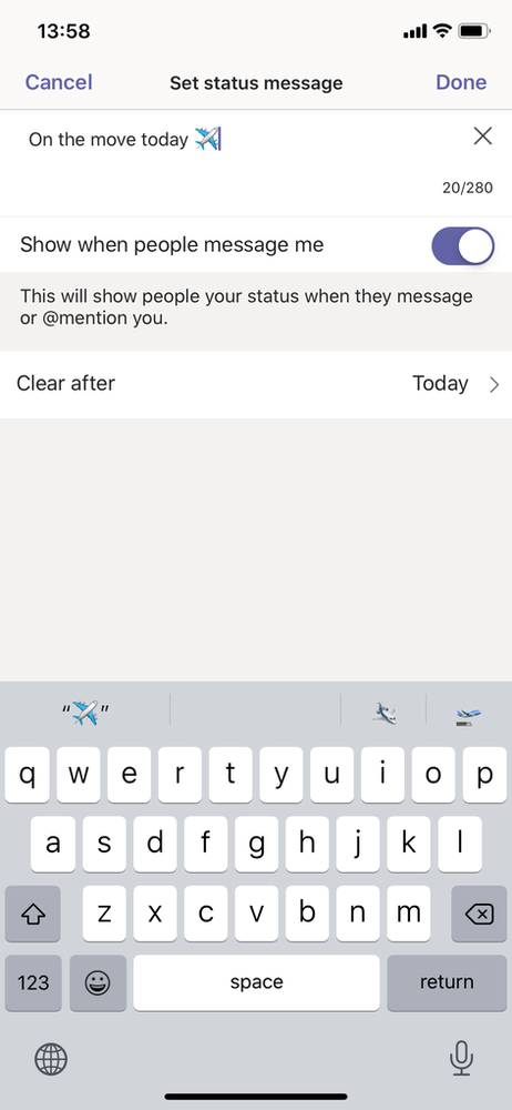 How to use the status message in Microsoft Teams