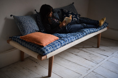 Charpoy 180 x 75, coton naturel design plat structure bois de rose lit ...