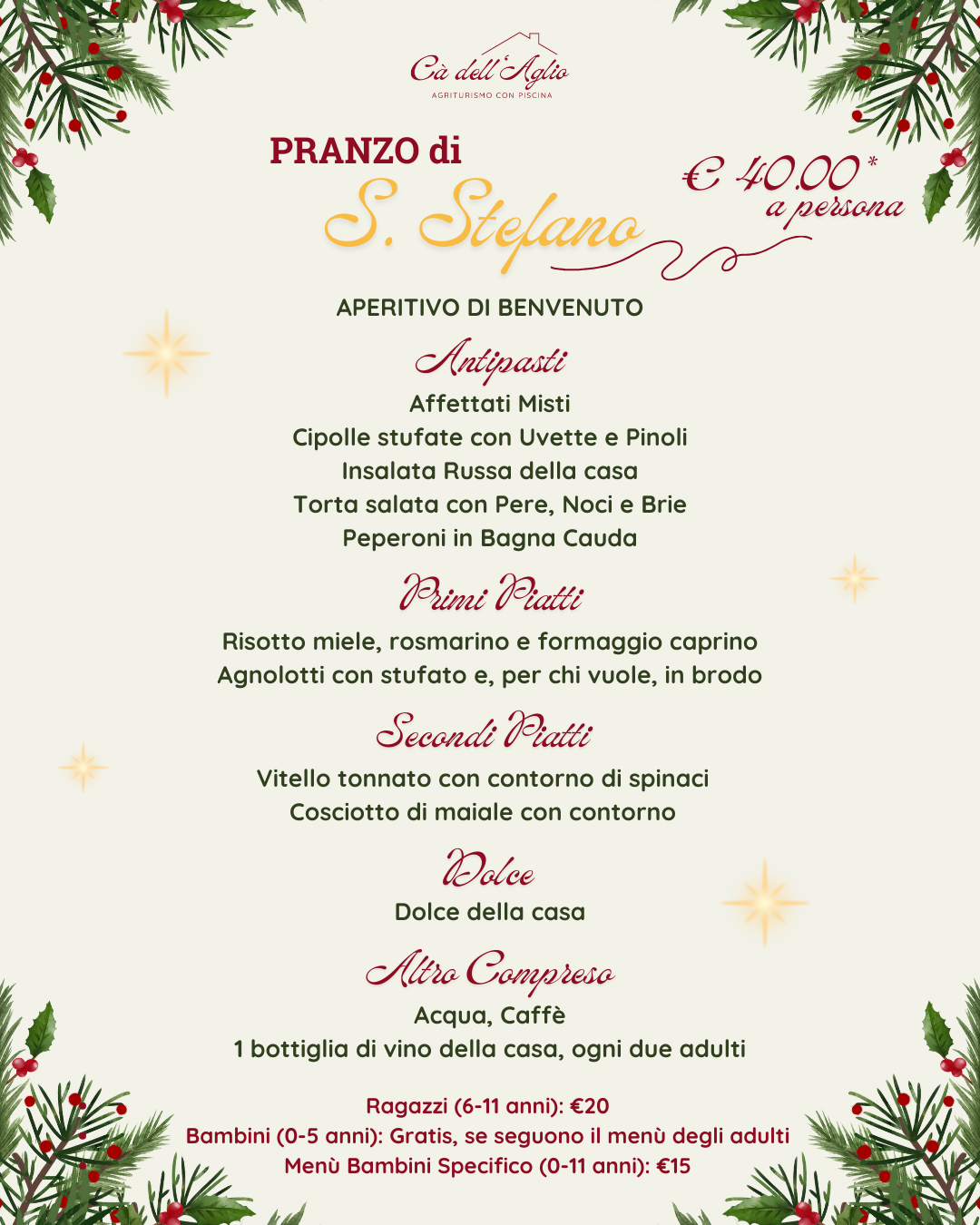 PRANZO DI S. STEFANO | Agriturismo Ca' dell'Aglio