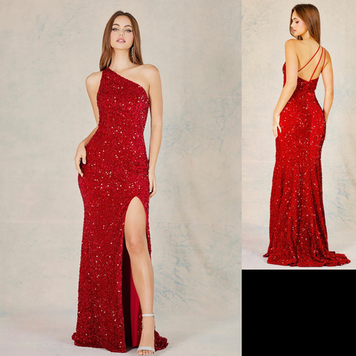 Red Sequin & Velvet Formal Dress & Prom Dress | Prom & Bridal Glam