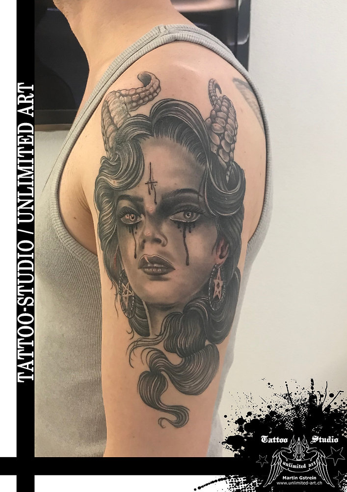 Dämon Tattoo/Dämonisches Tattoo/Dämon-Frau Tattoo/Realistic Demon Girl ...