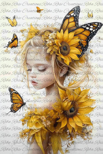 1744-Sunflower Little Girl | Reba Rose CreationsA4 Rice paper 8.25x11 ...