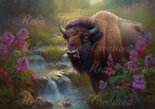 0358 - Bison and Blooms | Reba Rose CreationsA4 Rice Paper 8.2 x 11.745 ...
