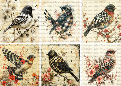 CS-52-Checkered Birds | Reba Rose CreationsA4 30 GSM Rice Paper made in ...
