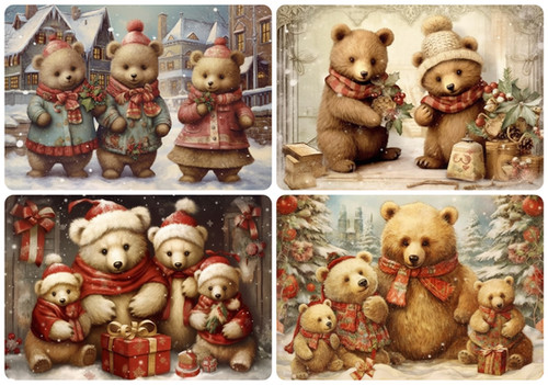 0412 - Christmas Teddy Family | Reba Rose CreationsA4 Rice Paper 11.75 ...