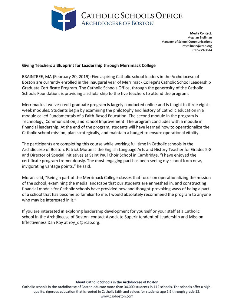 Catholic School Leadership Program