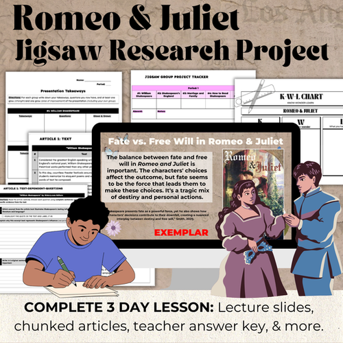 Romeo & Juliet Jigsaw Research Project | Finally Teaching