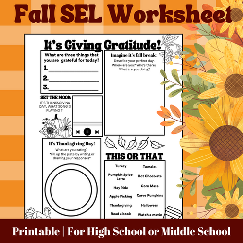 Gratitude SEL Worksheet | Finally Teaching