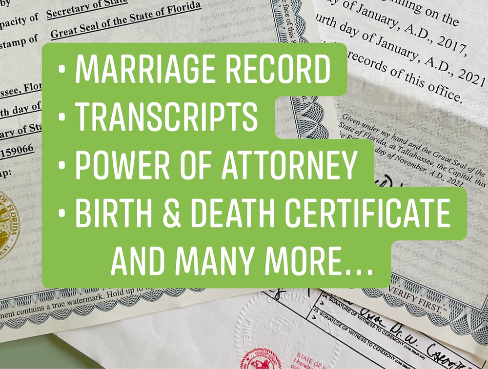 Common Documents to Apostille or Authenticate: