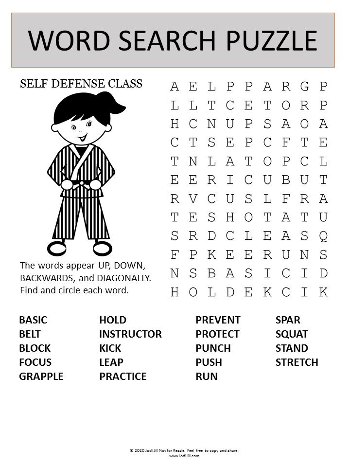 Self Defense word search