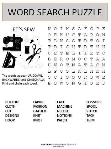 Sewing Word Search