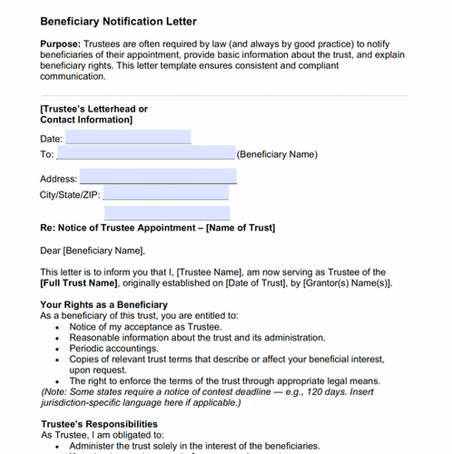 Beneficiary Notification Letter | The Trustee Handbook