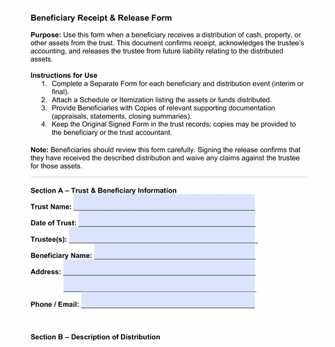 Beneficiary Receipt & Release Form | The Trustee Handbook