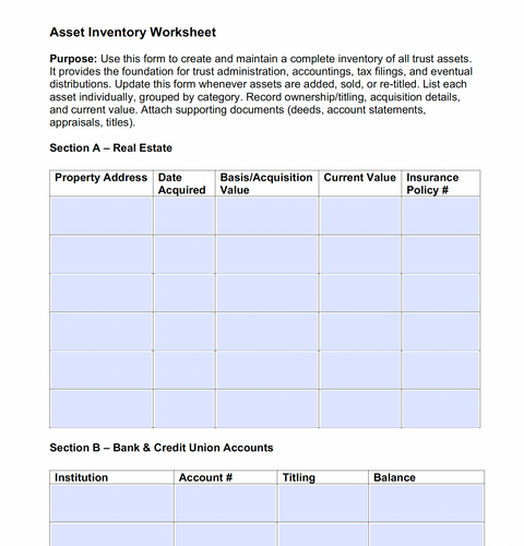 Asset Inventory Worksheet | The Trustee Handbook