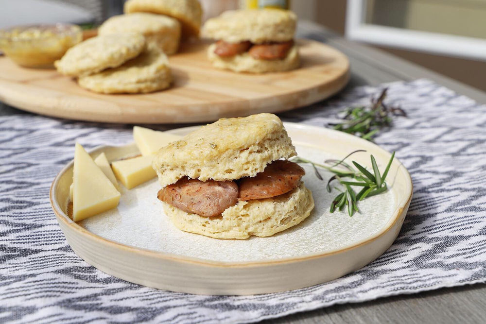 Fluffy Beer Biscuits w/ Rosemary Honey Butter