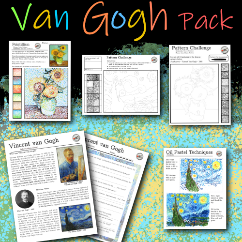 Van Gogh Lesson Bundle - Oil Pastel Worksheets
