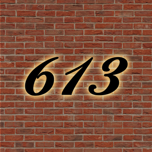 Custom Address Sign Installed With Warm LED Lights