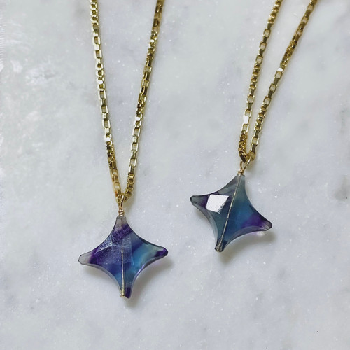 Rainbow Fluorite 4-point Star Necklace | LittleStoneJewelryCo