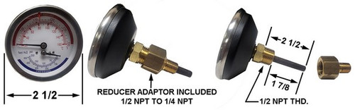 TRIDICATOR GAUGE HD BTM 1/2 NPT 60-260F/20-120C/0-75 PSI/BTM 4 In. DIA | Crown Engineering