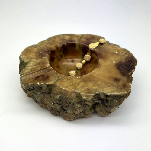 Italian Alabaster Live Edge Stone Ashtray | Yellow Birch Vintage