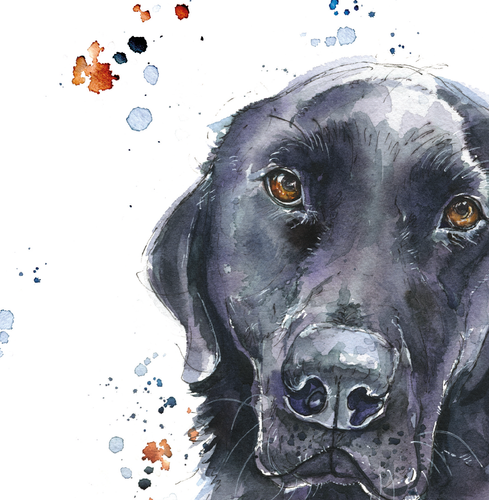 Black Lab Watercolour Card | Little Red Boots