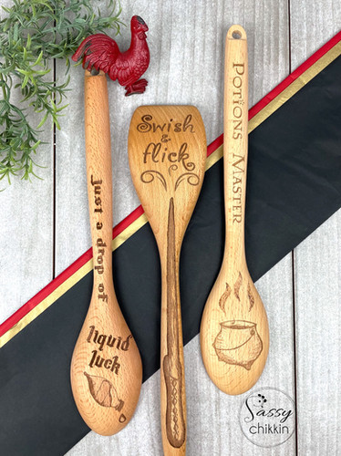 Wizard World Set of 3 Wooden Cooking Spoons, Magic Wand, Potions ...