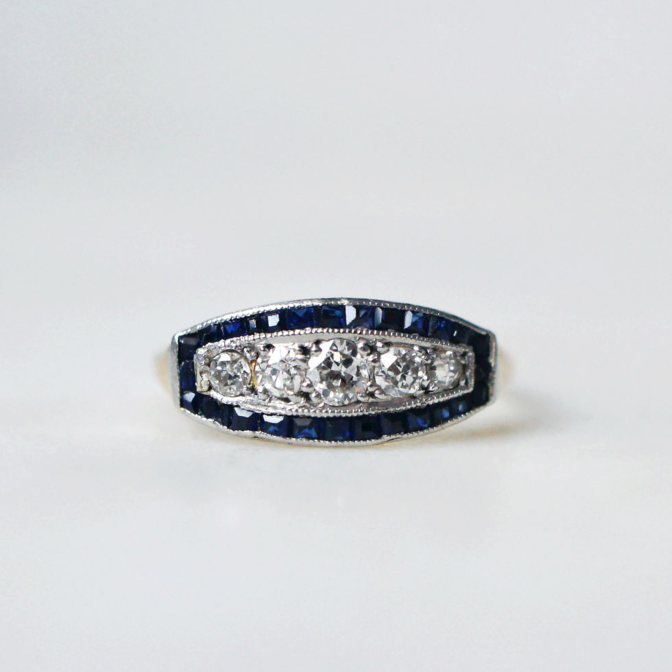 Art Deco Calibre Cut Sapphire and Diamond Ring | shjb