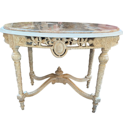 Carved French Oval Marble Top Table | Classic Chandeliers