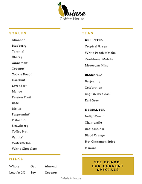 Menu | Quince Coffee House