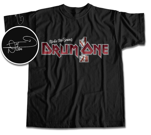 Nicko McBrain's Drum One Logo Signature T-Shirt - Black | Nicko's Drum One