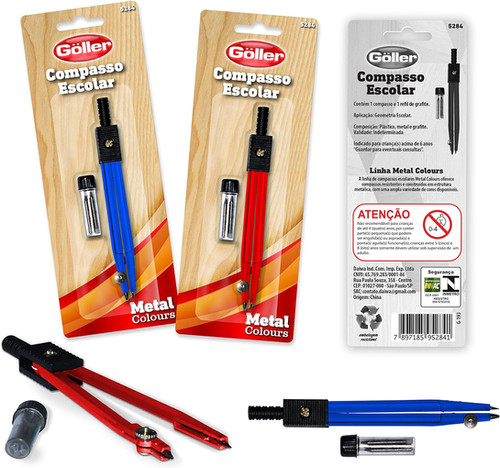 COMPASSO ESCOLAR METAL COLOR GOLLER | Maskate Sr.Passos