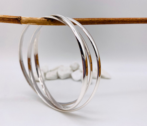 Silver Russian Wedding Bangle Triple band 4mm | Sakamoto Designs