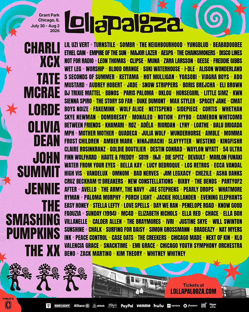 Lollapalooza unveils full 2026 lineup, Charli XCX, The xx, Smashing ...