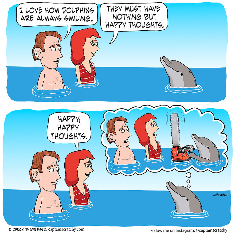 What makes a dolphin smile?