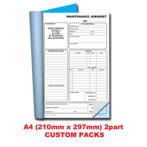 NCR *CUSTOM* Maintenance Jobsheet Duplicate Book A4 Packs | Cherry printers