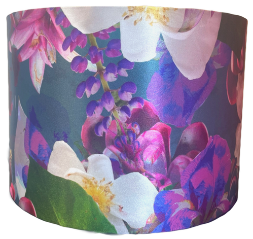 Persian Slipper Lampshade- green/blue floral satin drum shade for table ...