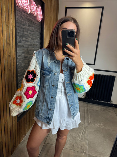 Denim jacket with crochet sleeves | Mysite